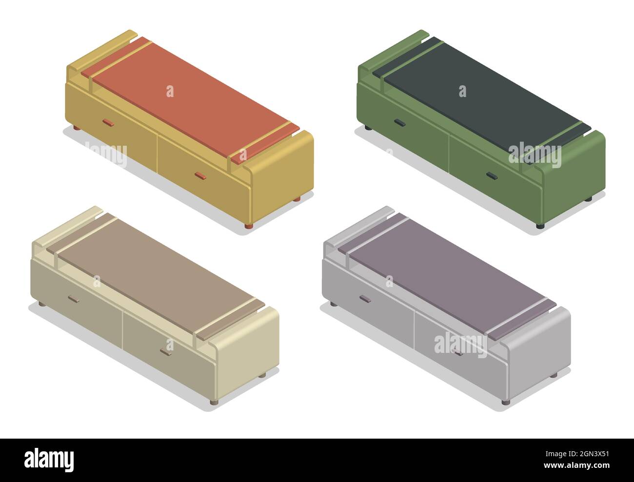 Isometric set of wooden TV tables. Home theater stand. Home furniture ...
