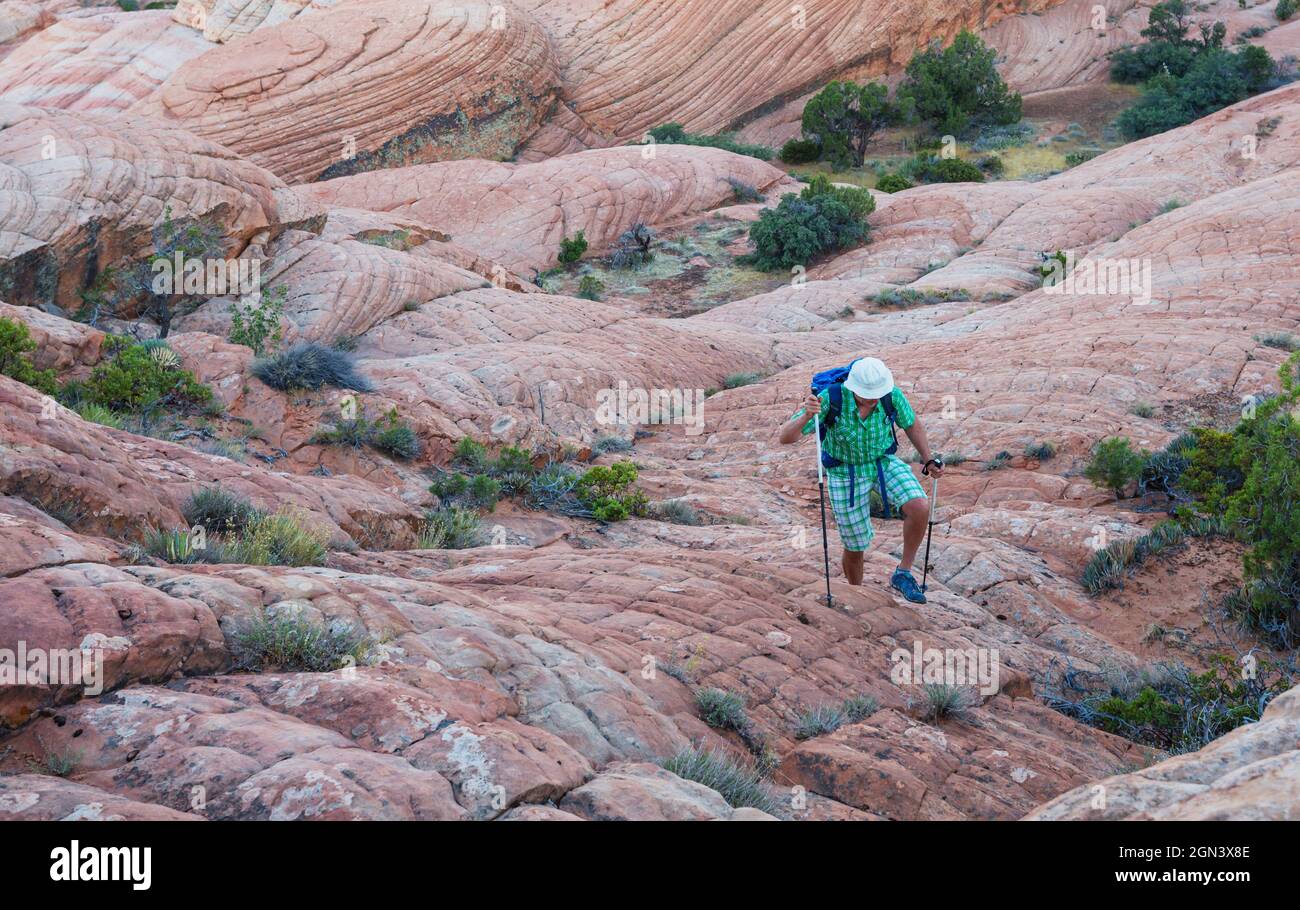 Hike in the Utah mountains. Hiking in unusual natural landscapes ...