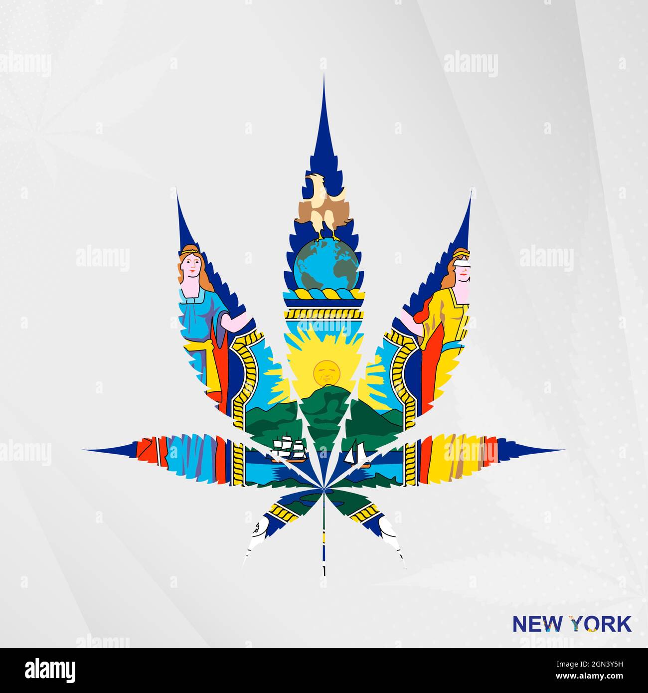 Flag of New York in Marijuana leaf shape. The concept of legalization ...