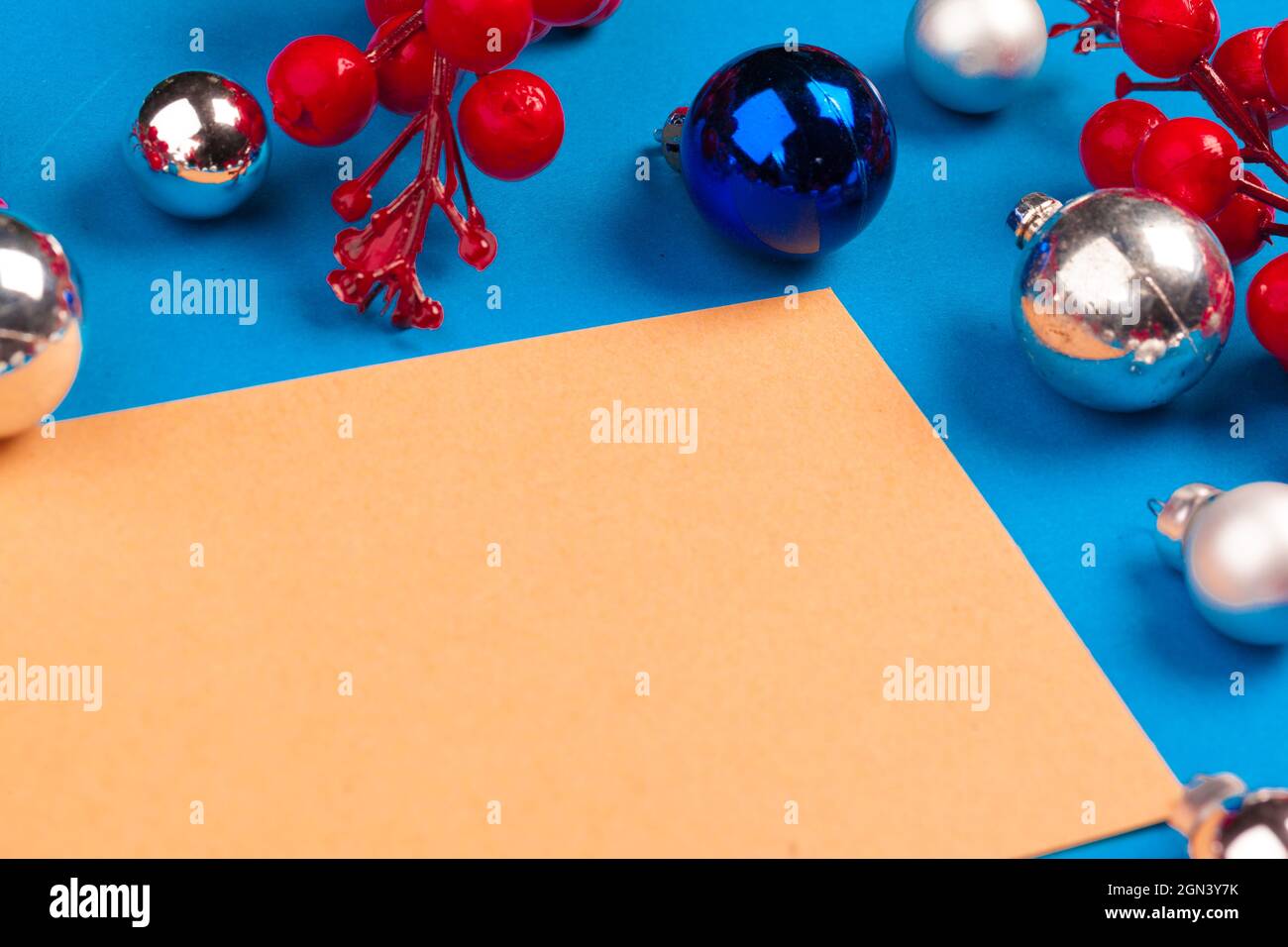 Christmas composition with empty sheet of paper in the center Stock ...