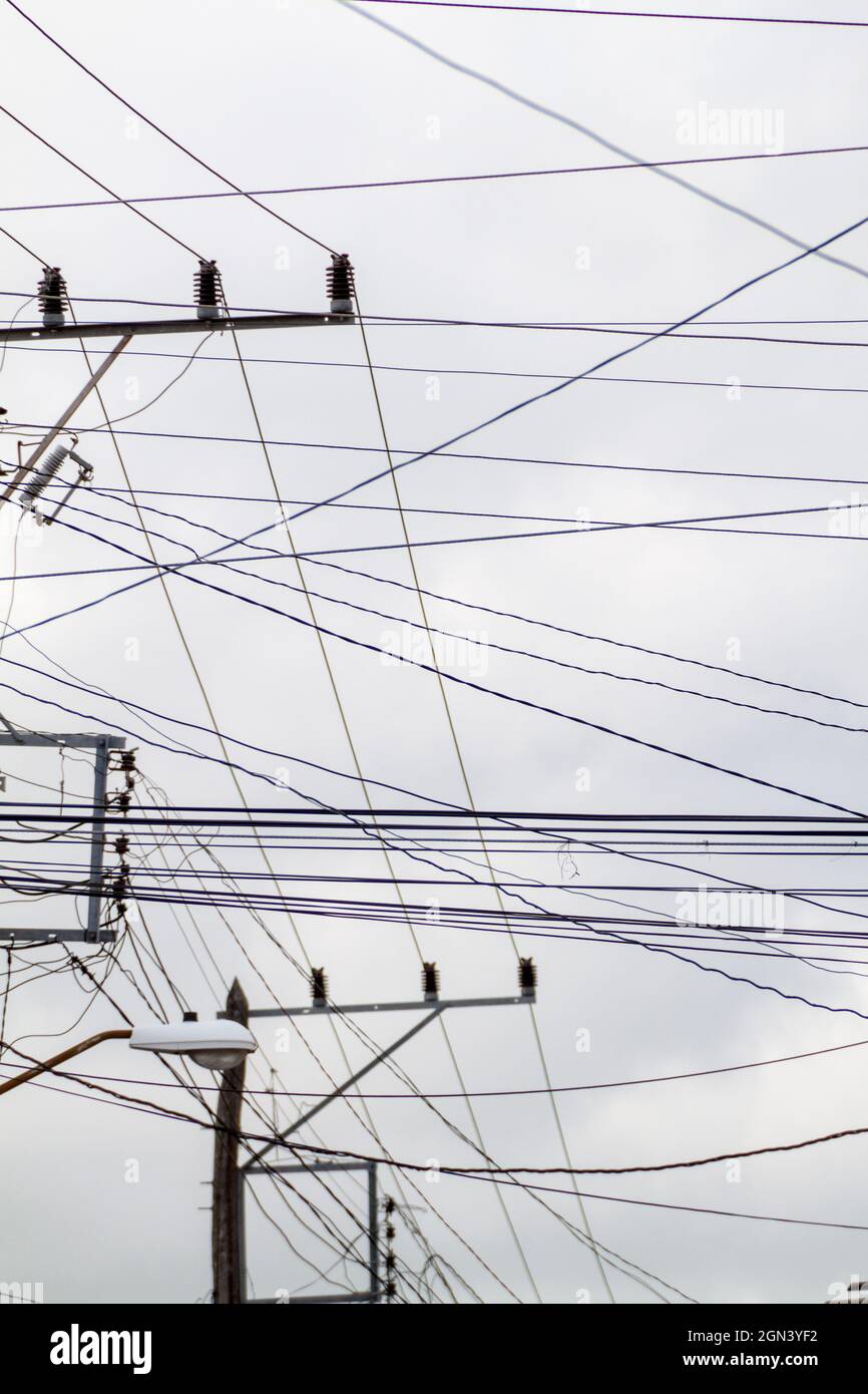 Mess of wires on the street in Camaguey, Cuba Stock Photo - Alamy