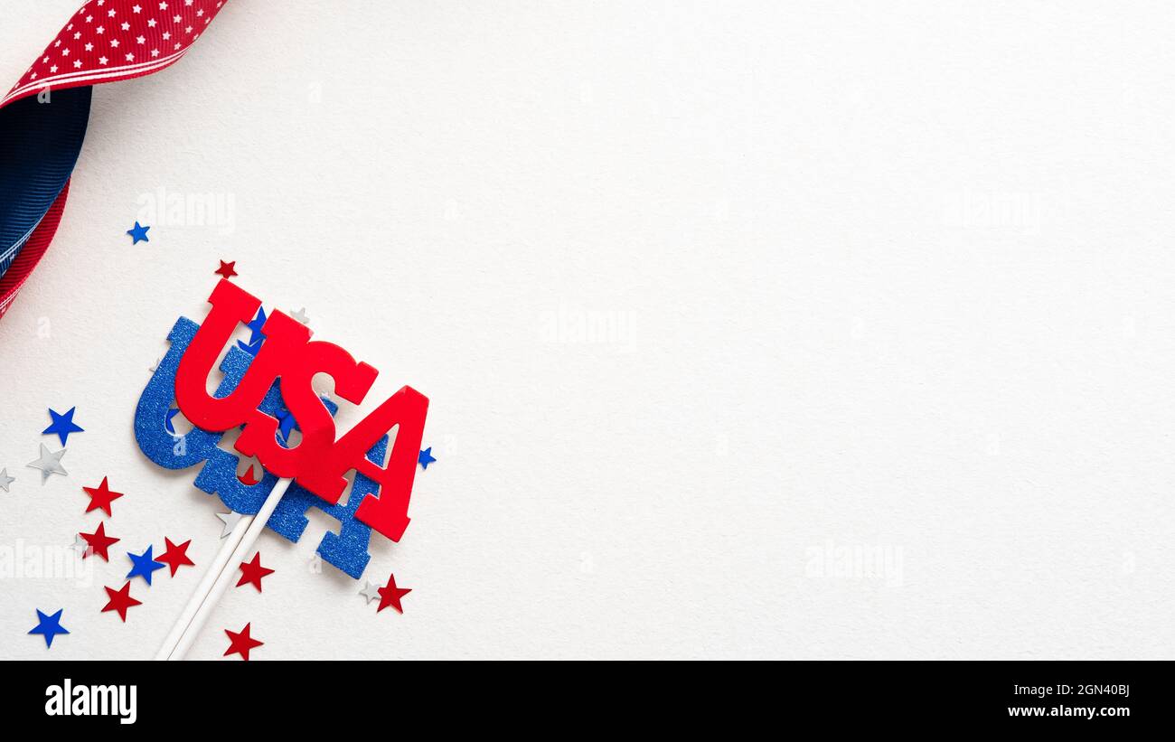 Happy Veterans Day banner design. USA decorations, confetti, ribbon on ...