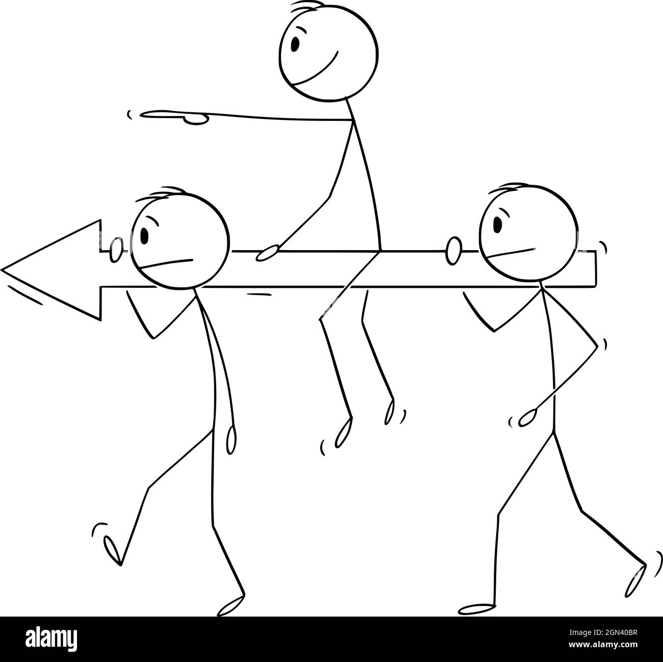 Leader Carried by Team on Way to Business Success, Vector Cartoon Stick ...