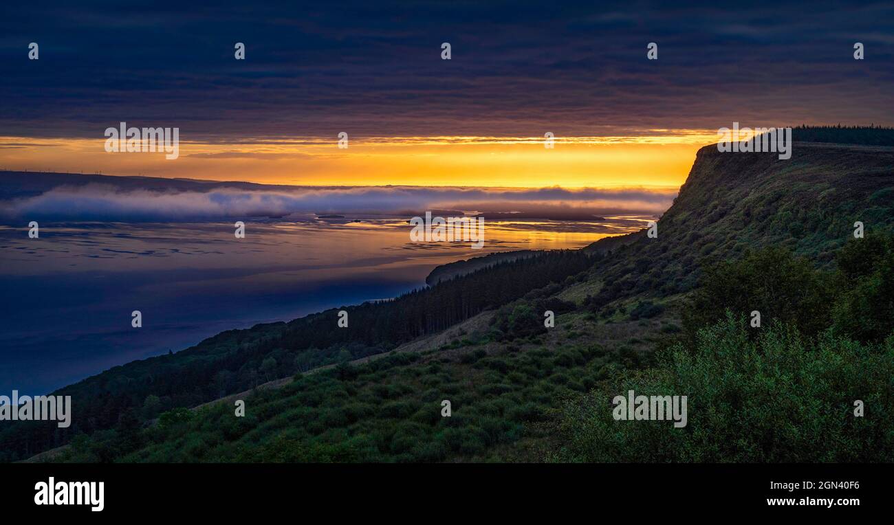 Sunrise on Lower Lough Erne from the Cliffs of Magho Viewpoint, County ...