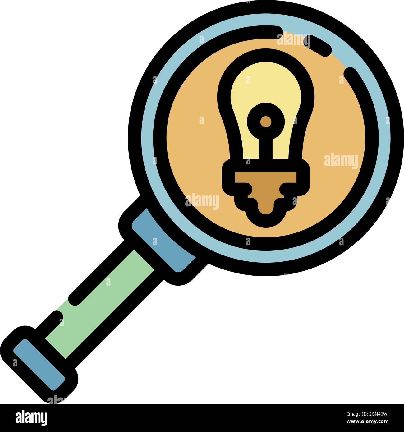 Bulb under magnify glass icon. Outline bulb under magnify glass vector ...