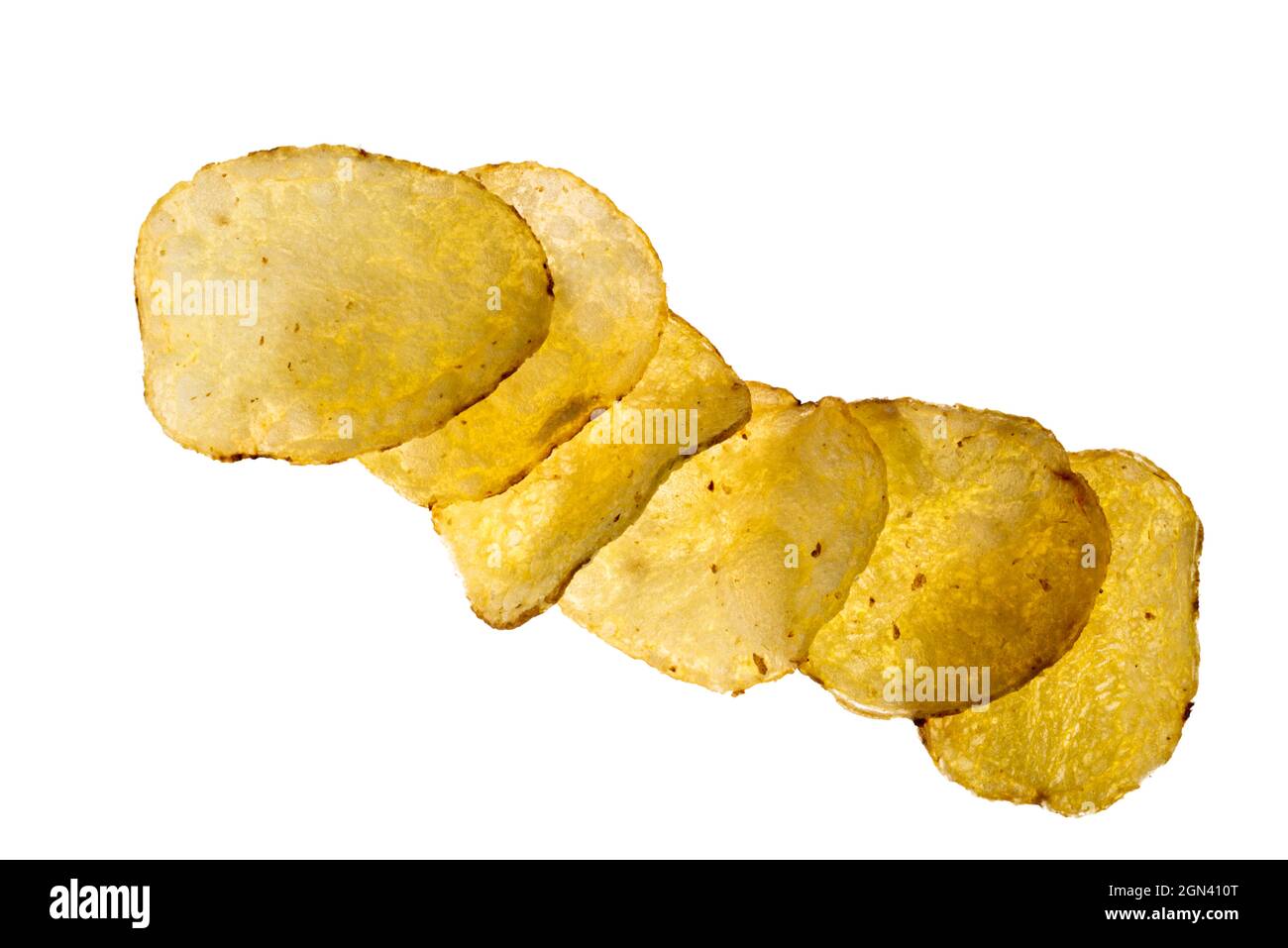 Potato chips seen in transparency isolated on white Stock Photo - Alamy