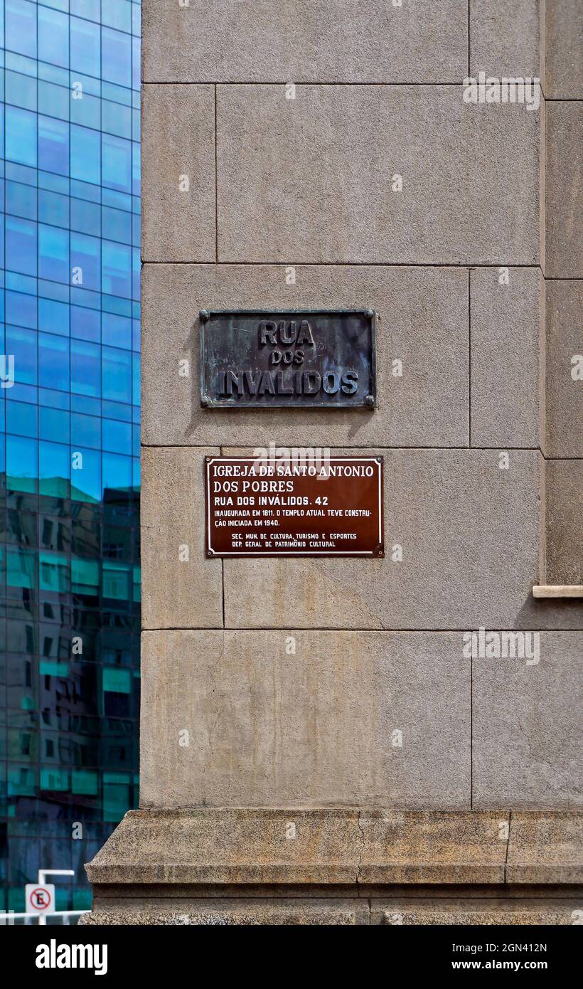 RIO DE JANEIRO, BRAZIL - APRIL 26, 2017: Street plaque of bronze on the ...