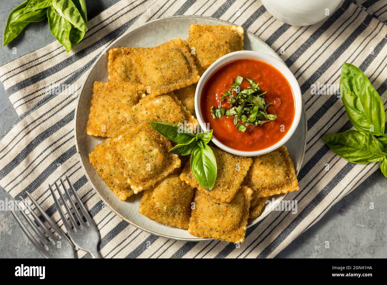 Homemade Fried Raviolis with Basil and Marinara Sauce Stock Photo - Alamy