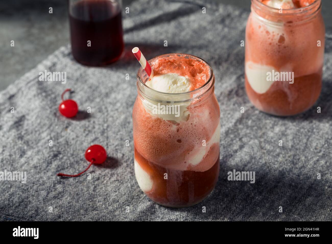 Cold Cherry Cola Ice Cream Float with a Straw Stock Photo - Alamy