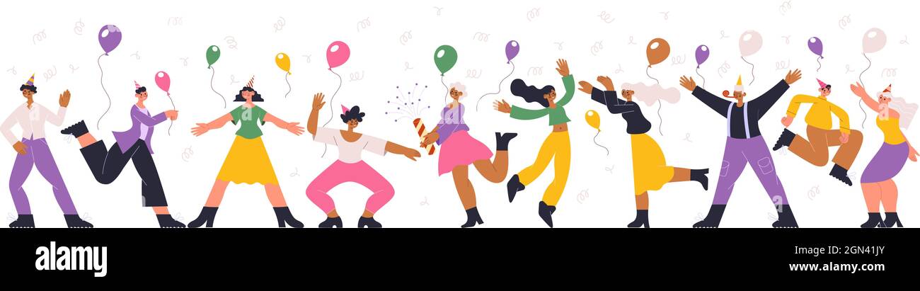 Happy dancing celebrating birthday party holiday people. Dancing ...