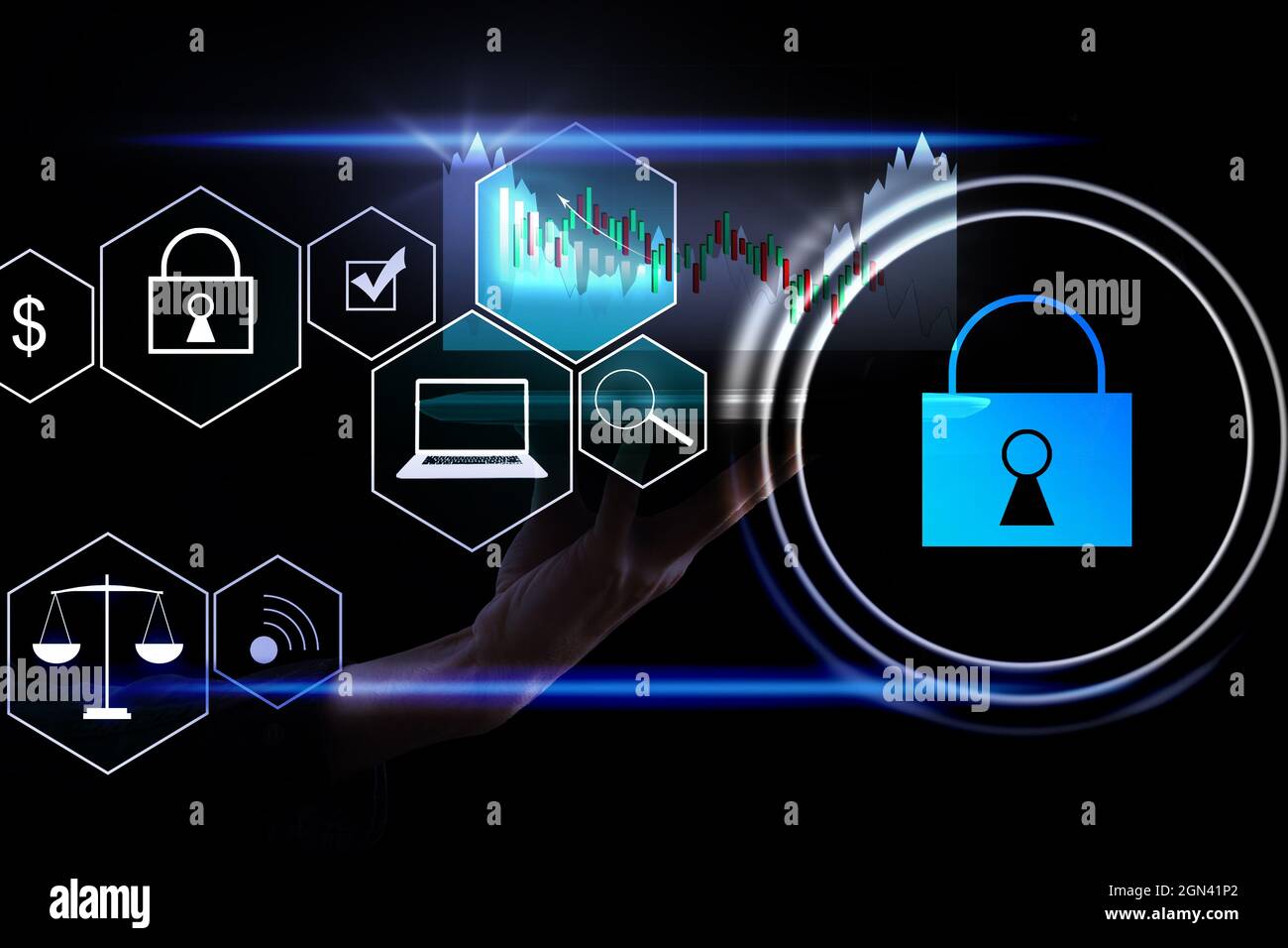 Person using a laptop computer with technology cybersecurity and ...