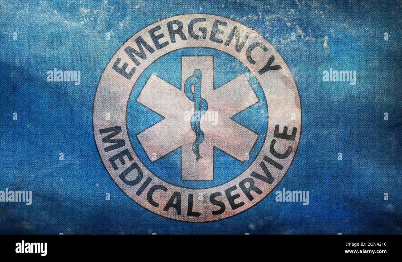 Top view of retro Emergency Medical Services flag with grunge texture ...