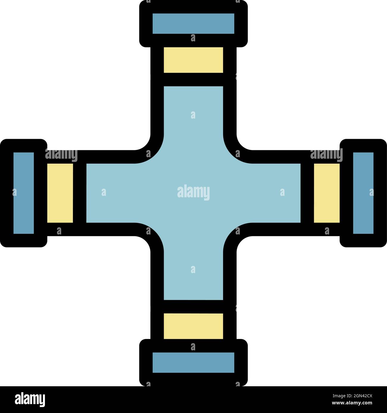 Cross pipe icon. Outline cross pipe vector icon color flat isolated ...