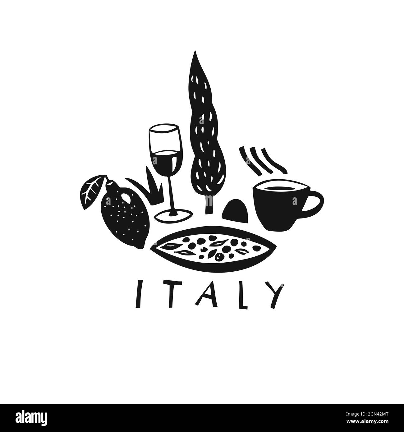 Vector hand drawn Italy label. Travel illustration of Italian Food ...