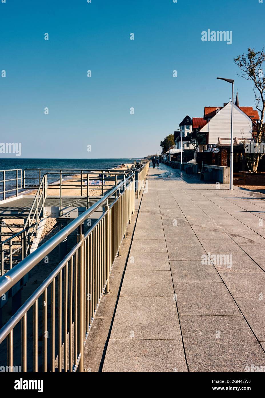 SARBINOWO, POLAND - Oct 16, 2017: A metal barrier along a promenade and ...