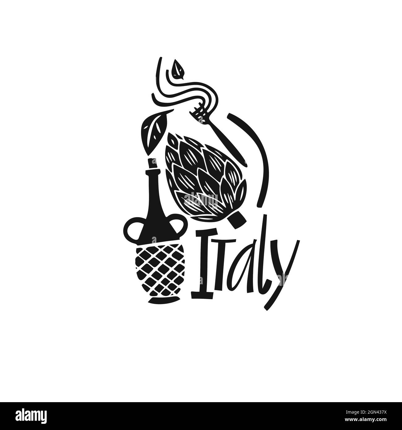 Vector hand drawn Italy label. Travel illustration of Italian Food ...