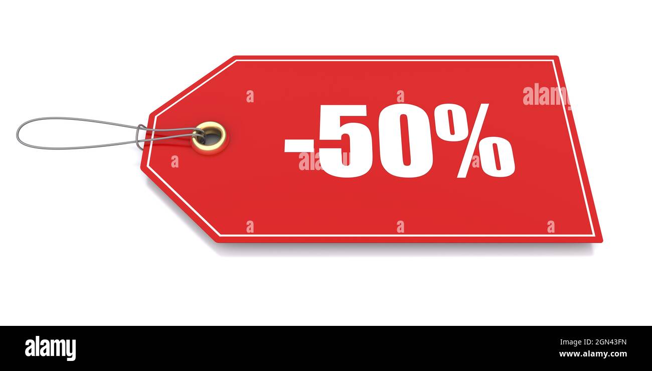 Red discount price tag on a white background Stock Photo - Alamy