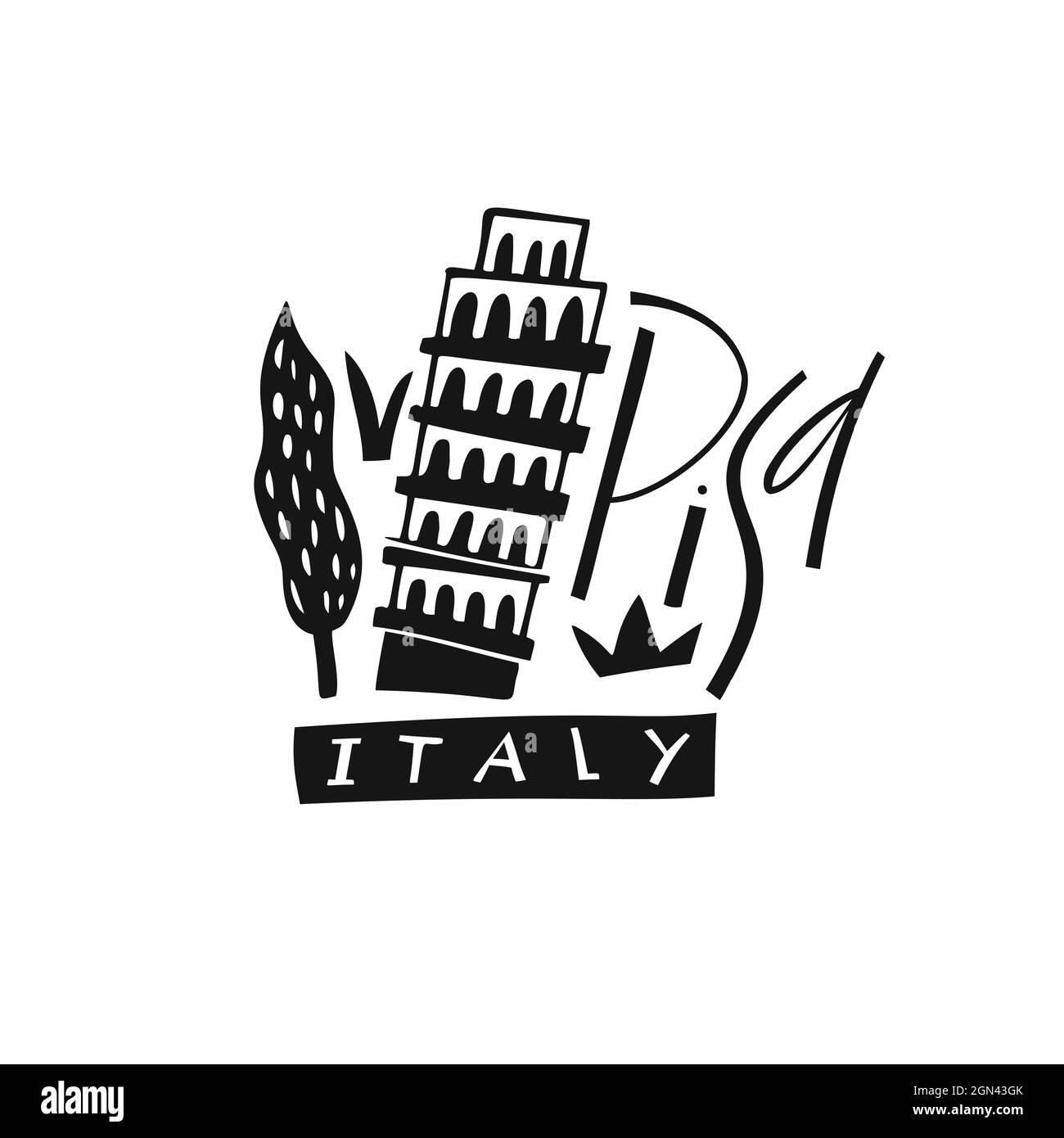 Vector hand drawn Italy label. Travel illustration of Pisa. Hand drawn ...