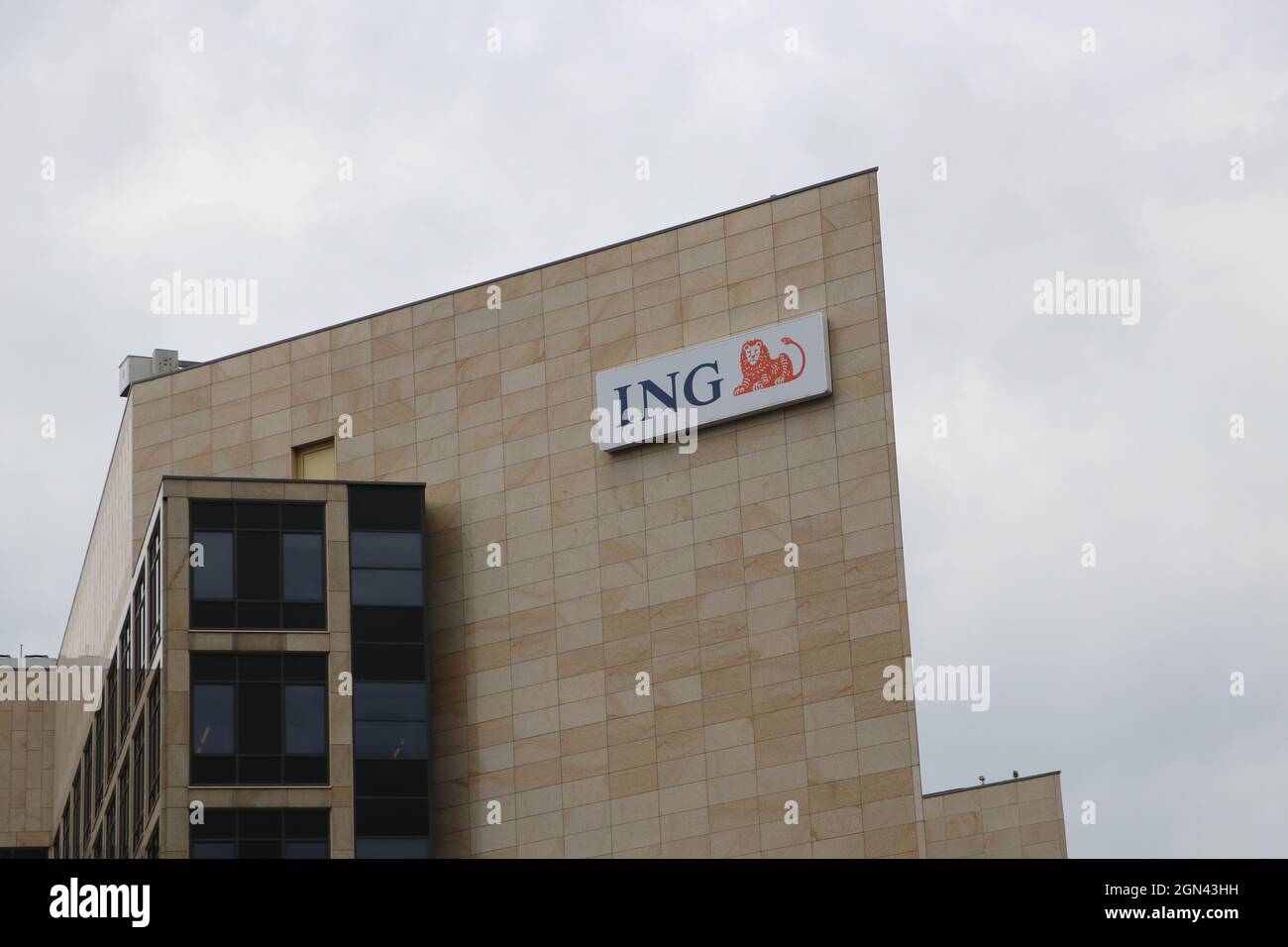 ING bank logo on head office building in Leeuwarden, the Netherlands ...