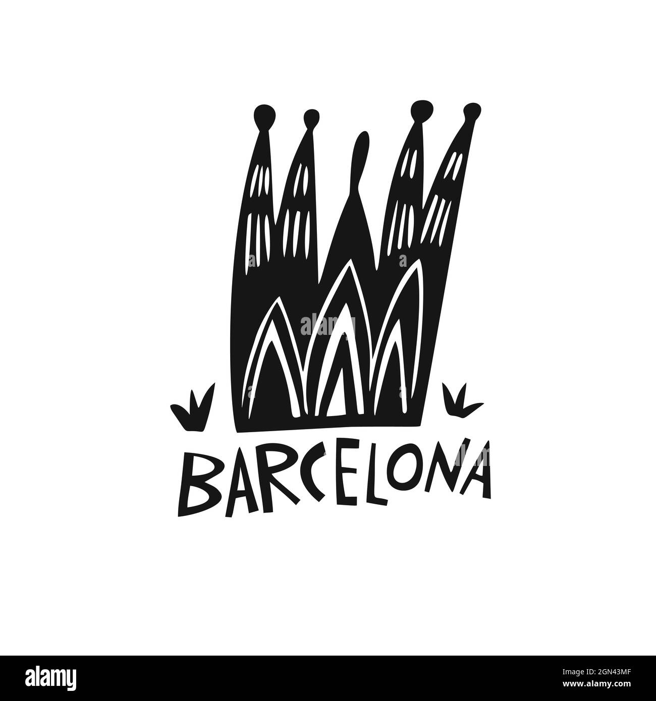Vector hand drawn symbol of Spain. Travel illustration of Barcelona ...