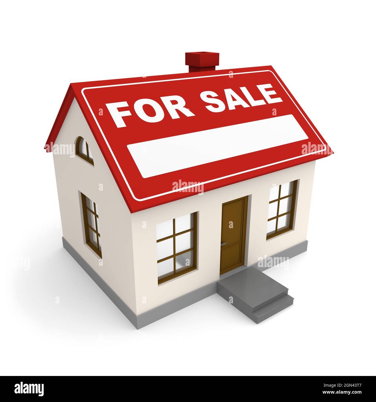 Small house for sale on white background. 3d rendered image Stock Photo ...