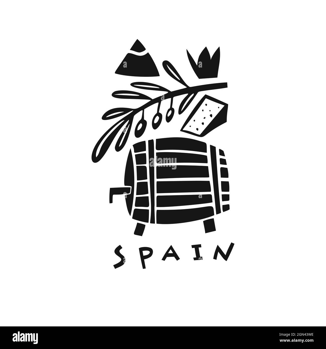 Vector hand drawn symbol of Spain. Travel illustration of Spain signs ...