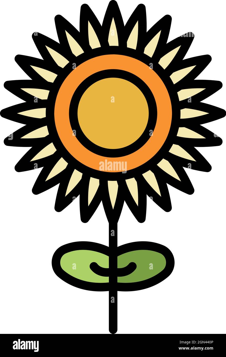 Sunflower with a stem icon. Outline sunflower with a stem vector icon ...