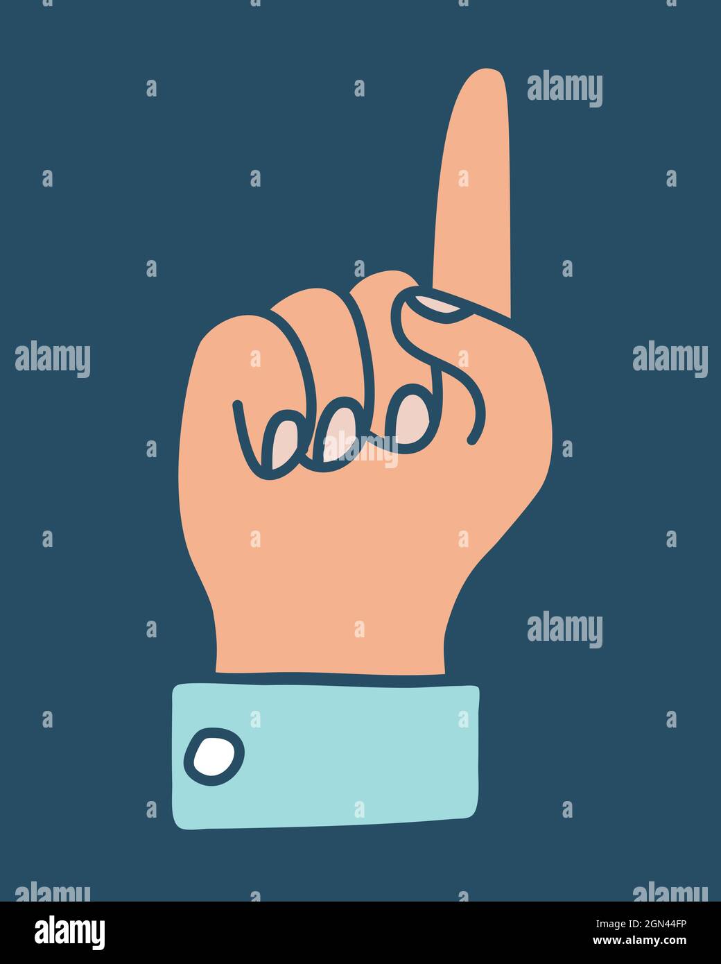 Doodle palm with finger pointing up hand drawn on dark background Stock ...