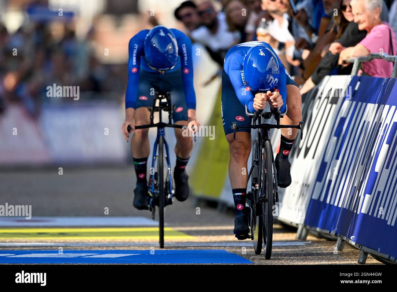Italian team pictured in action during the team time trial mixed relay ...