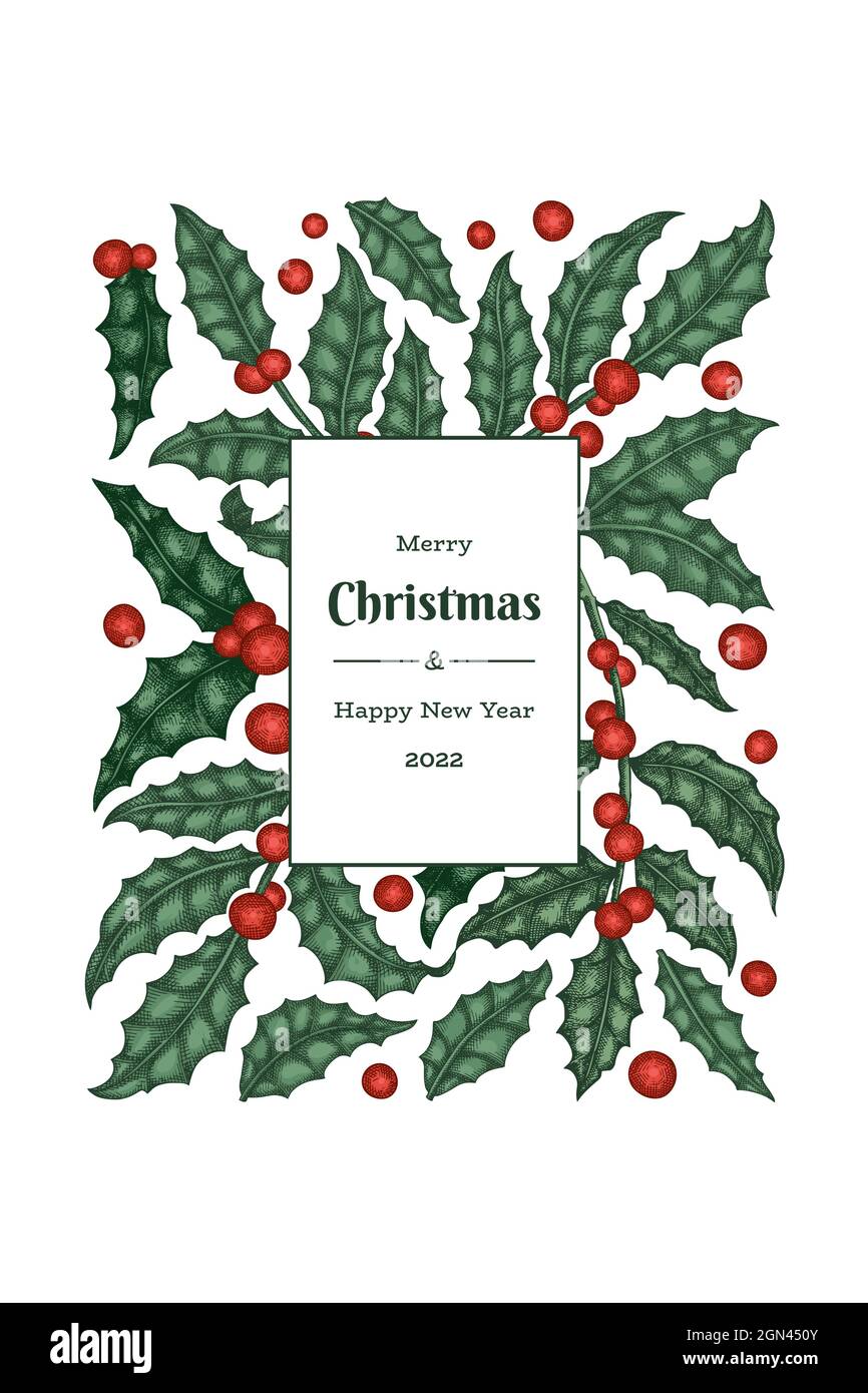 Christmas hand drawn vector greeting card design template. Vintage ...