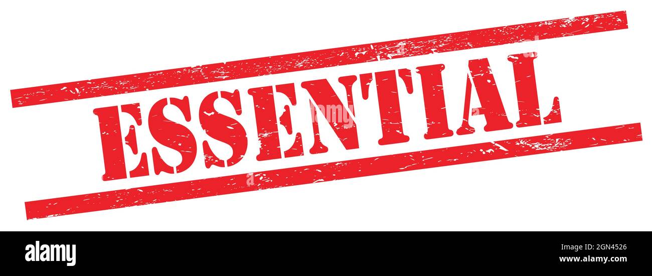 ESSENTIAL text on red grungy rectangle vintage stamp Stock Photo - Alamy