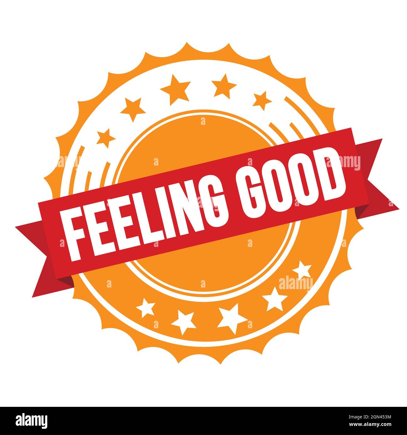 FEELING GOOD text on red orange ribbon badge stamp Stock Photo - Alamy