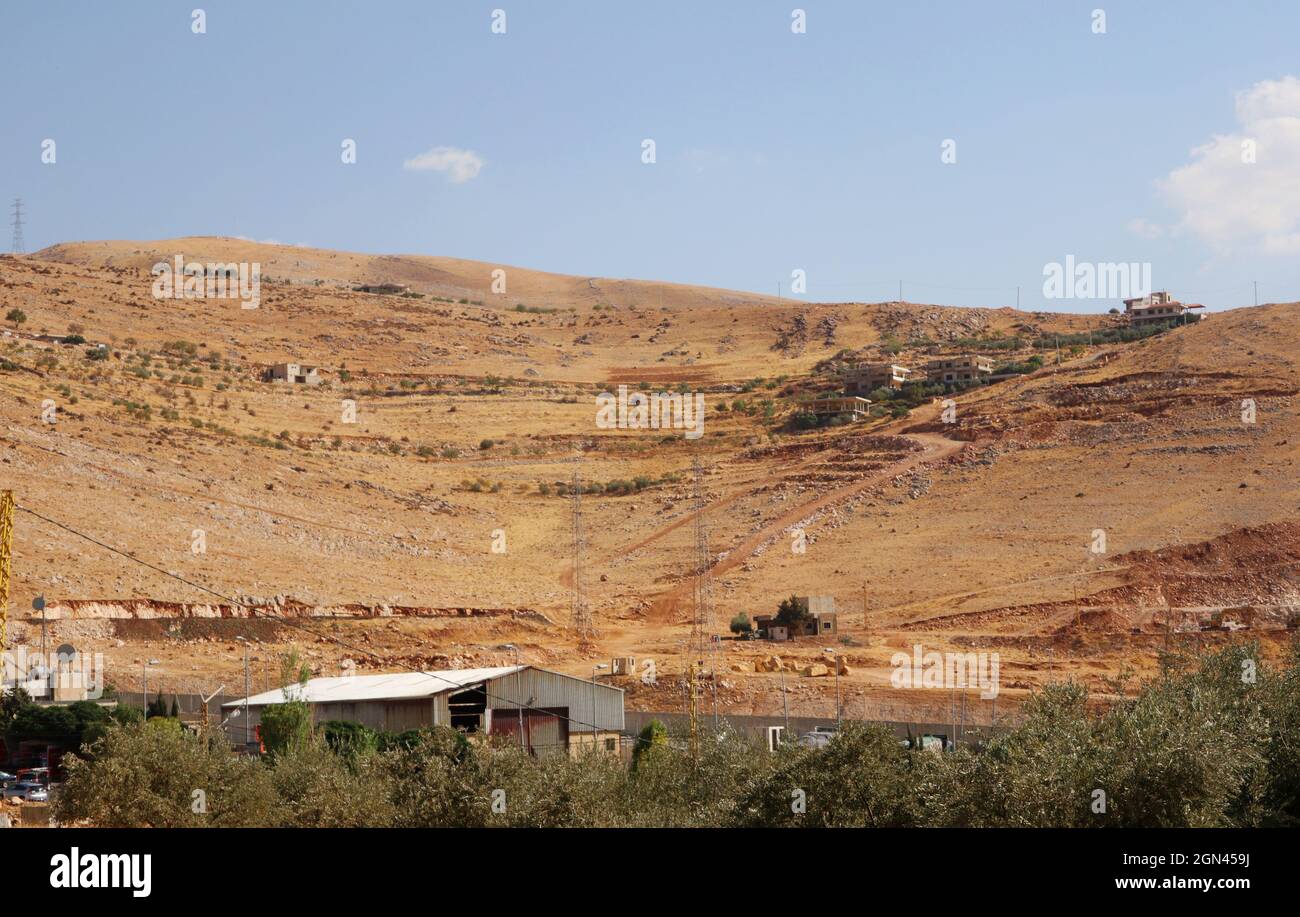 A view of Syrian mountains seen from above Masnaa border crossing ...