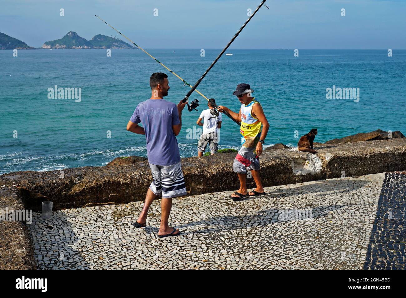 RIO DE JANEIRO, BRAZIL - NOVEMBER 14, 2015: Men fishing at Barra da ...