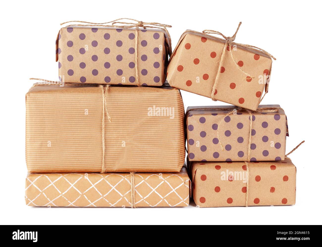 Stacked group of gift boxes isolated on white background Stock Photo ...