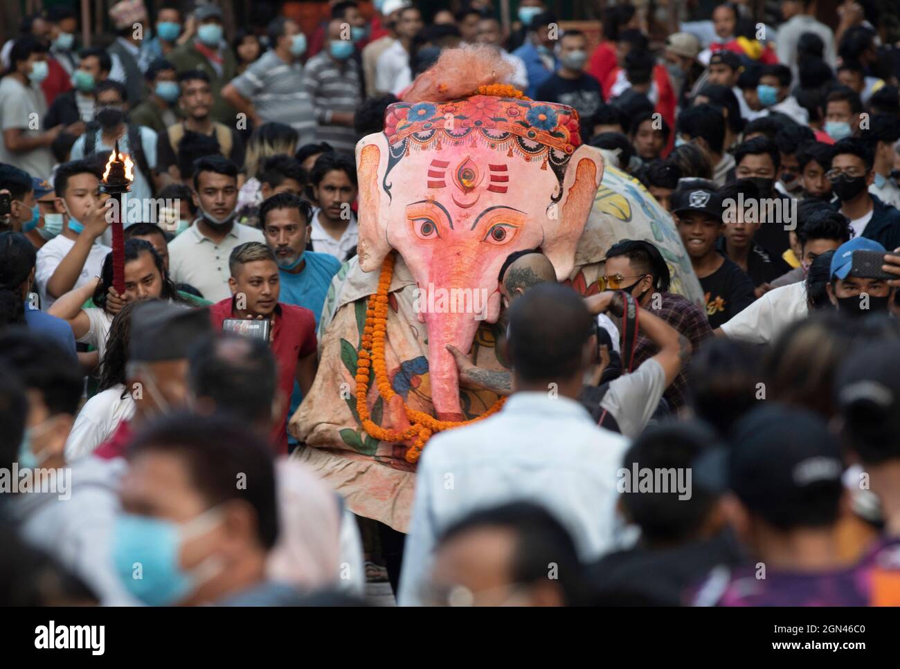 Kathmandu, Nepal. 22nd Sep, 2021. Nepalese masked dancers known as Pulu ...