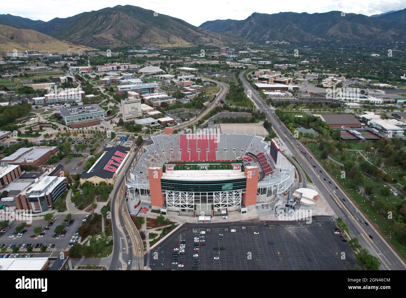 An aerial view of Rice-Eccles Stadium on the campus of the University ...