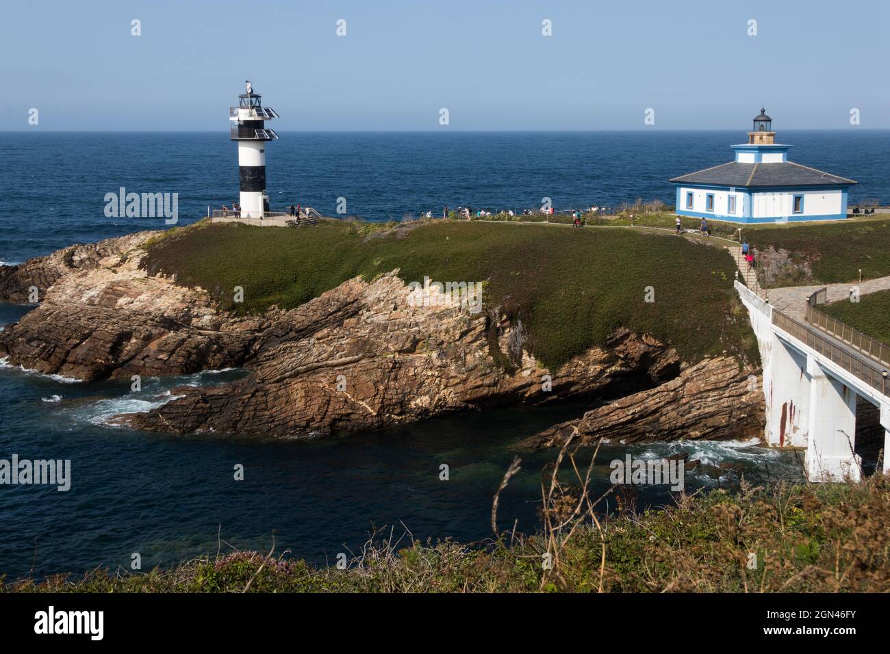 Beautiful aerial view of the Pancha Lighthouse overlooking a deep blue ...