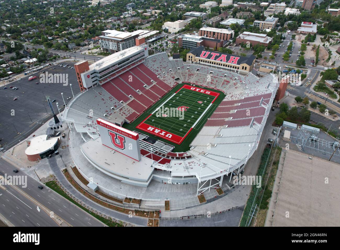An aerial view of Rice-Eccles Stadium on the campus of the University ...