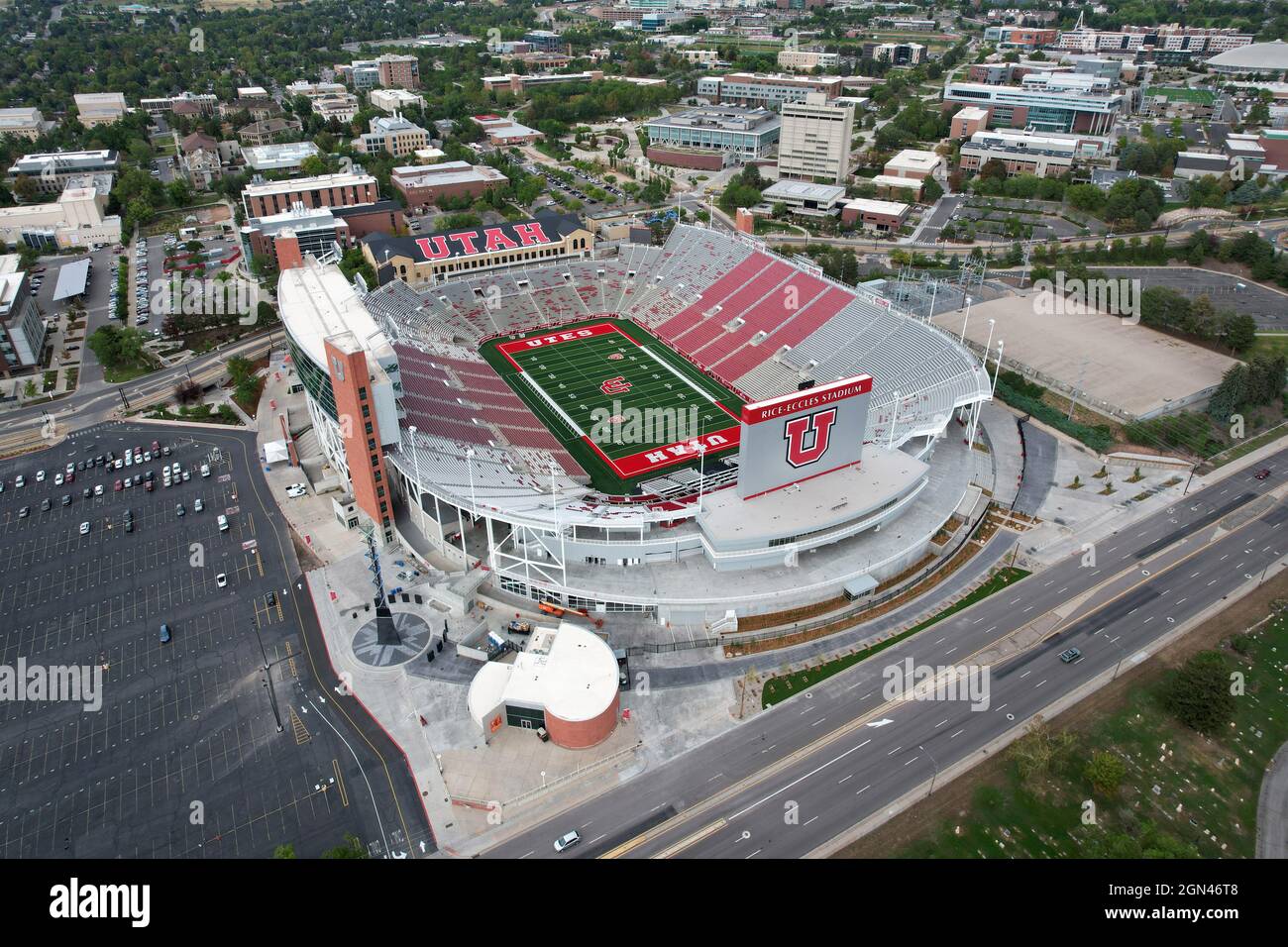 An aerial view of Rice-Eccles Stadium on the campus of the University ...