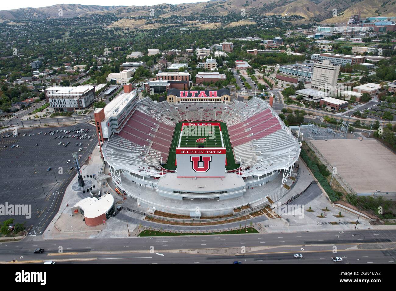An aerial view of Rice-Eccles Stadium on the campus of the University ...