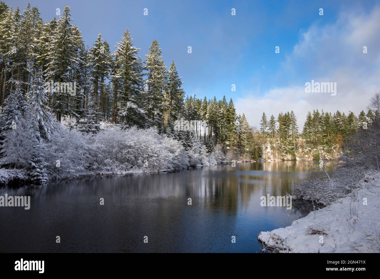 Kielder Water and Forest Park in snow, Northumberland, UK Stock Photo ...