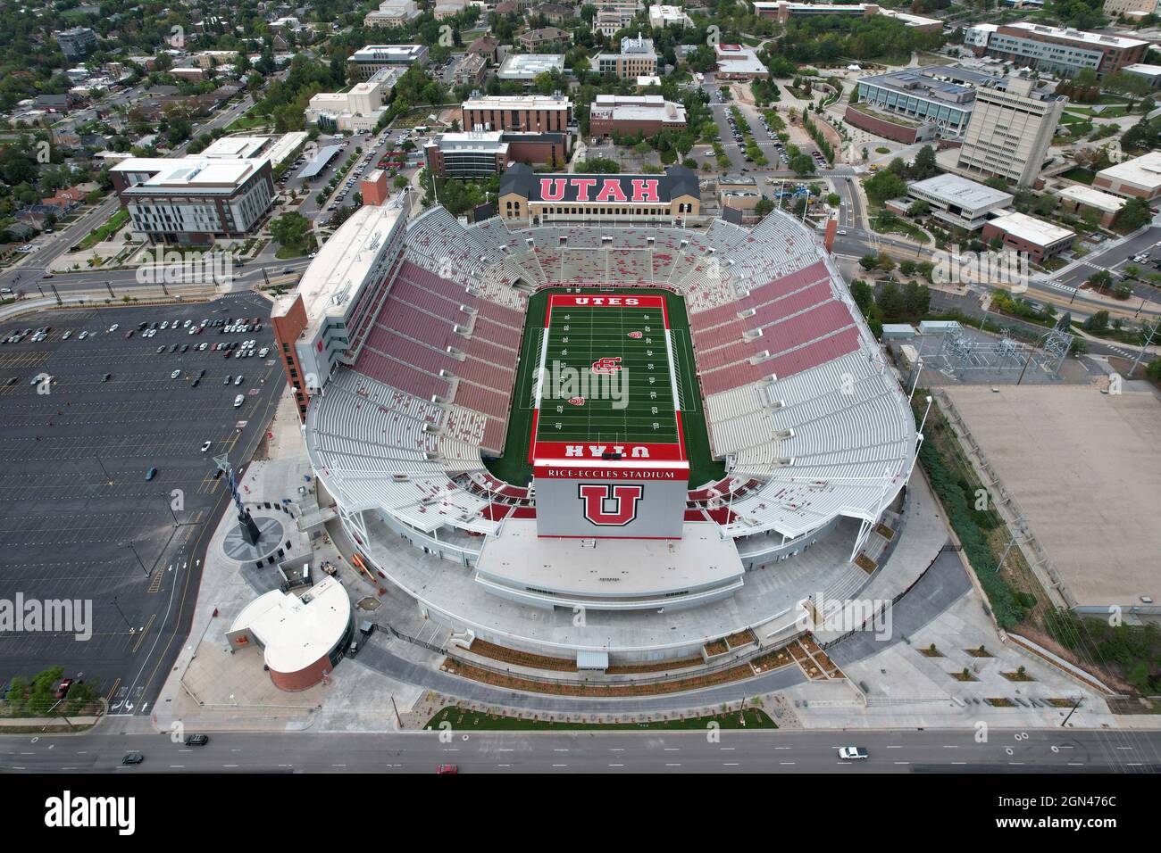 An aerial view of Rice-Eccles Stadium on the campus of the University ...