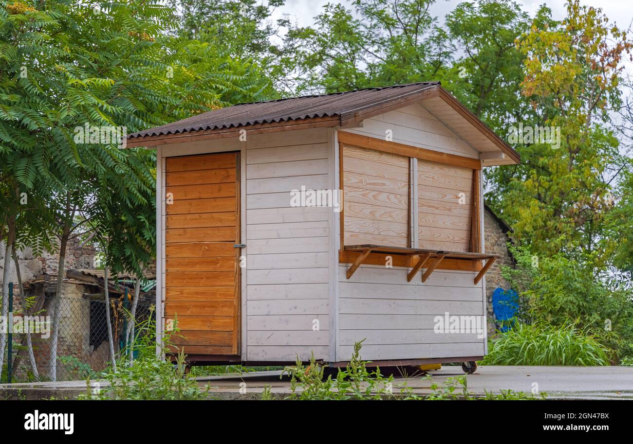 Closed Wooden Shed Kiosk Temporary Bar Structure Stock Photo - Alamy