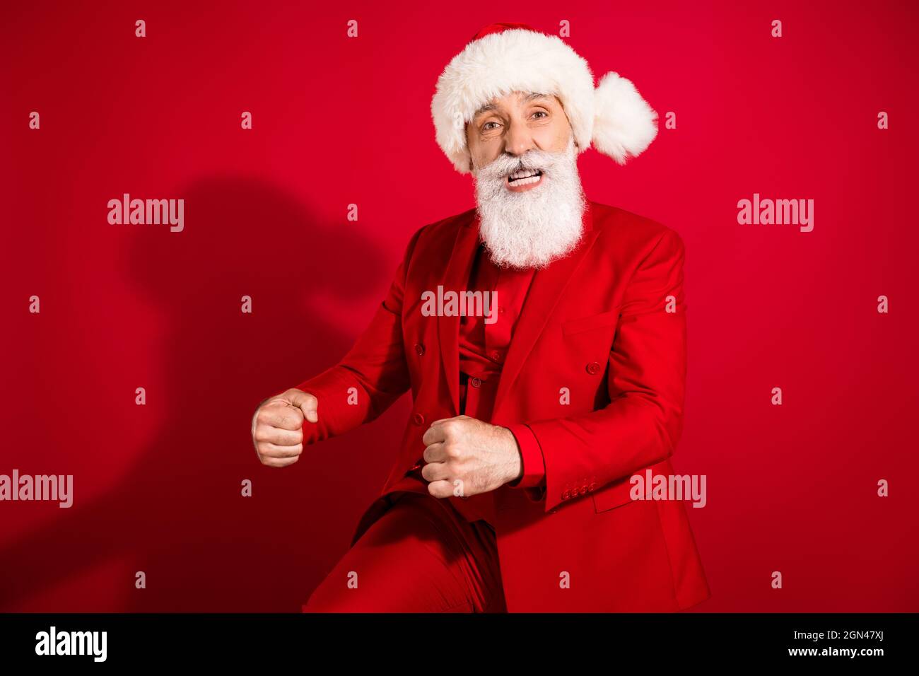 Photo of harsh crazy santa claus dance corporate party entertaining ...