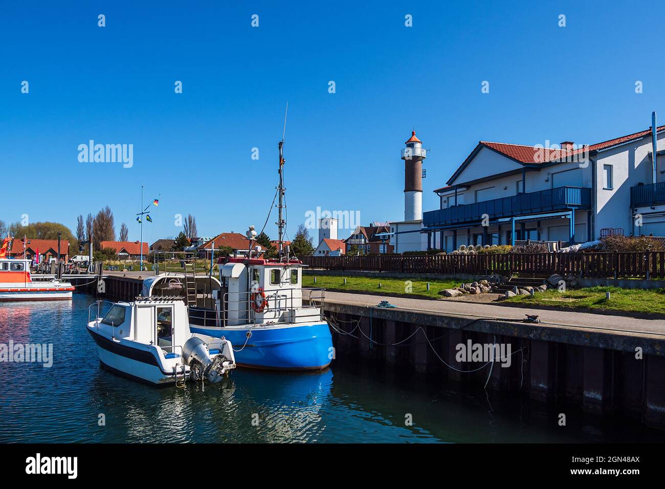 Fishing boats in the port of Timmendorf on the island Poel, Germany ...