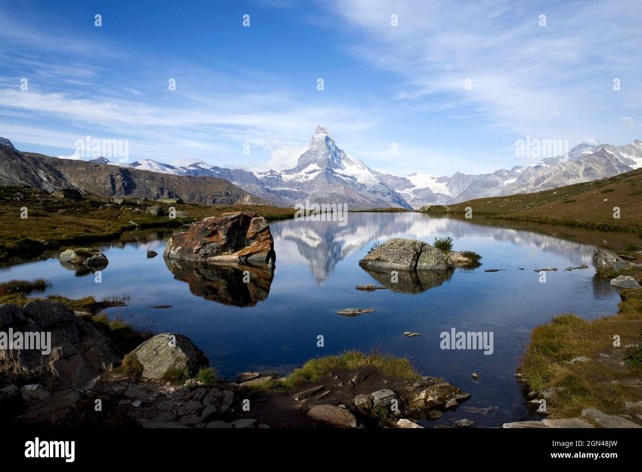 Matterhorn reflection in Stellisee Stock Photo - Alamy