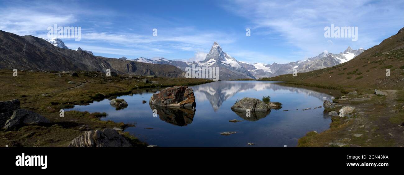 Matterhorn reflection in Stellisee Stock Photo - Alamy
