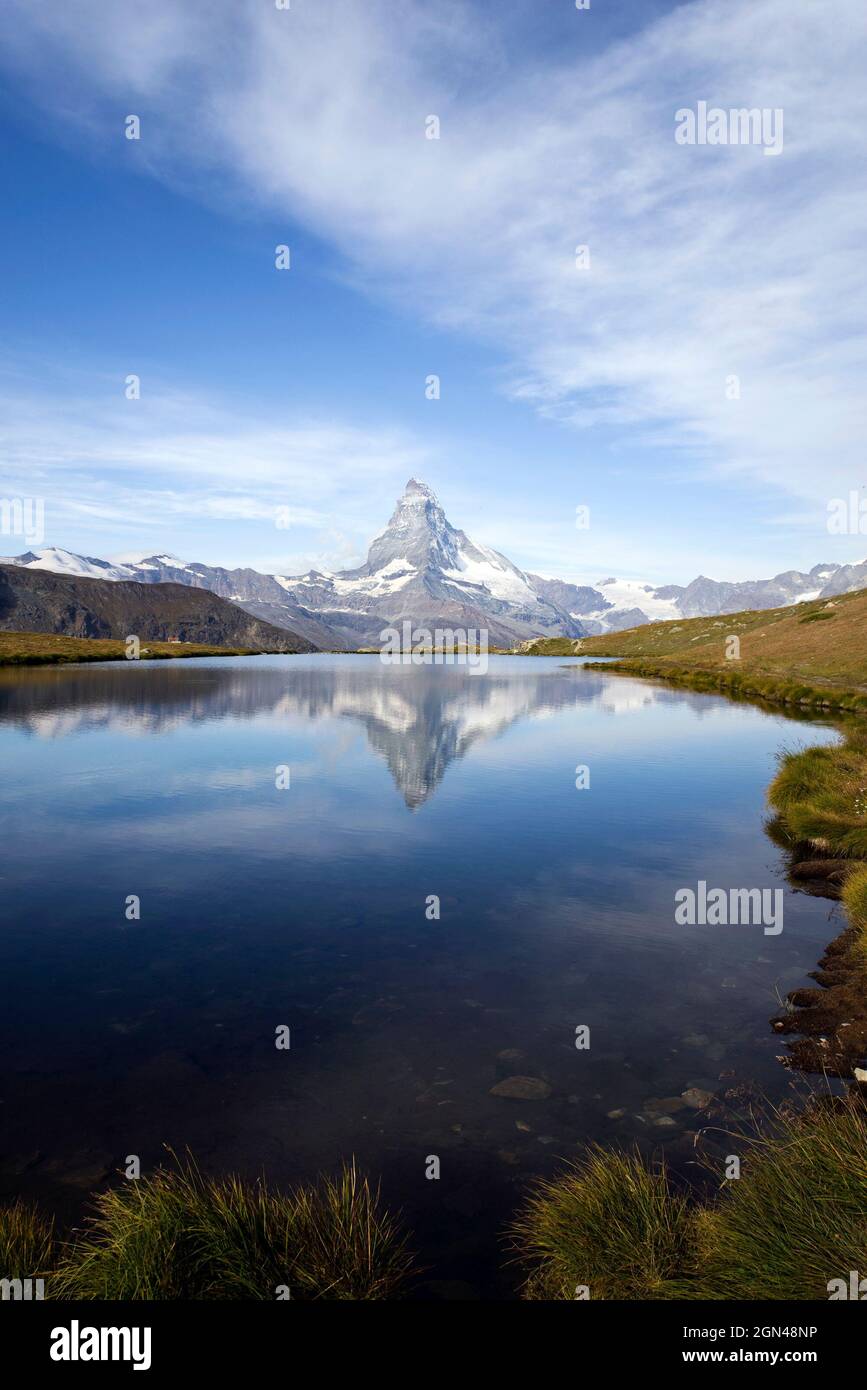 Matterhorn reflection in Stellisee Stock Photo - Alamy