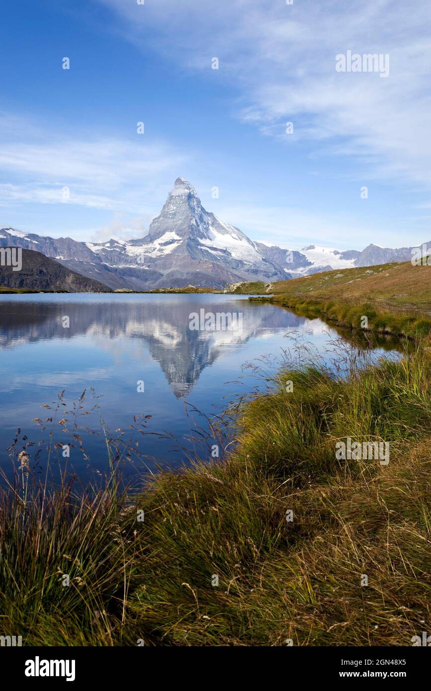 Matterhorn reflection in Stellisee Stock Photo - Alamy